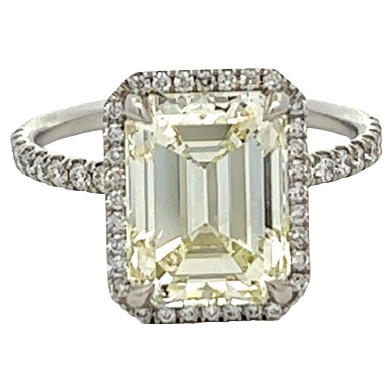 GIA 3.92 Carats Emerald Cut Diamond Pave Cut Diamond Ring For Sale at ...