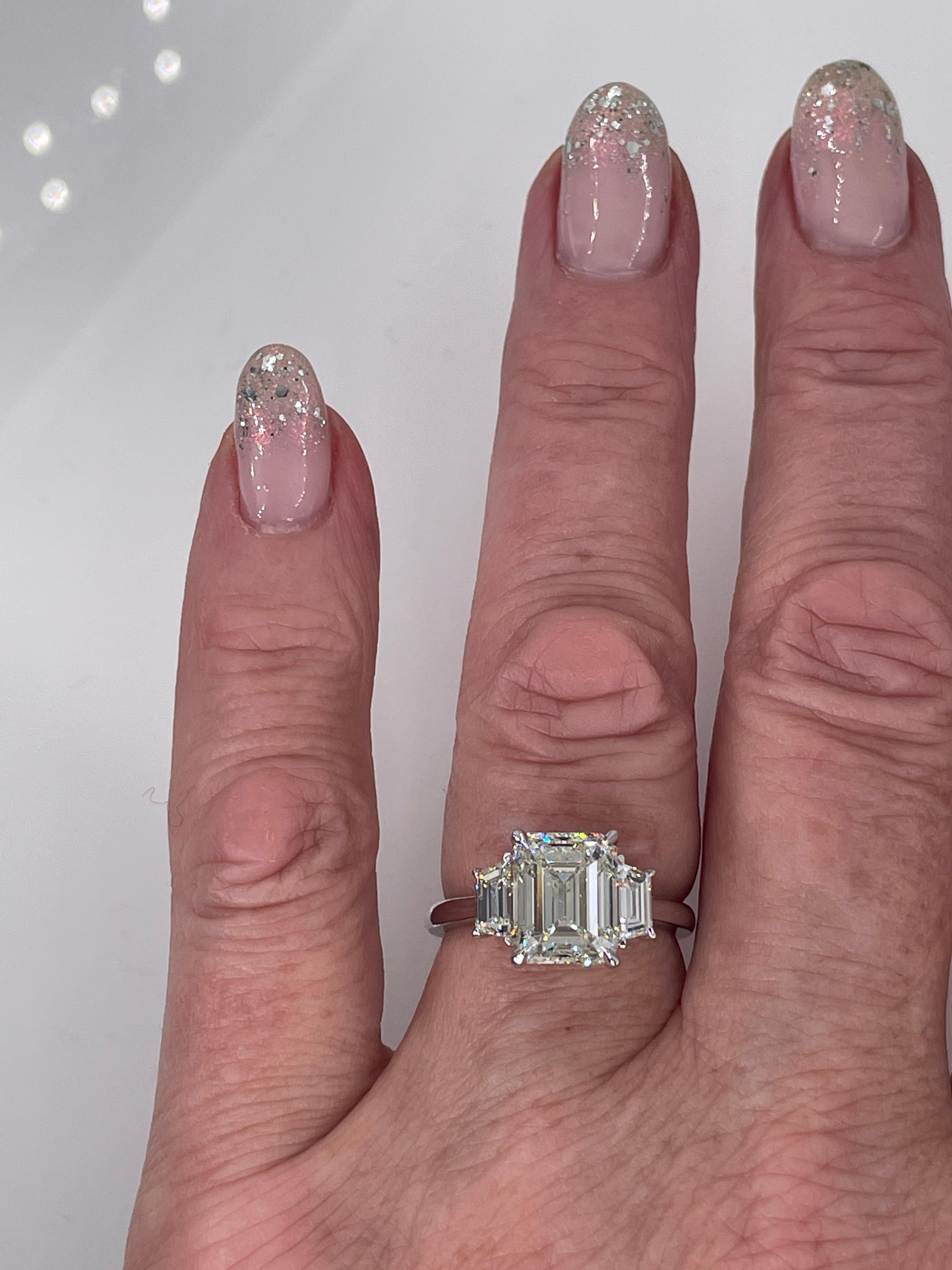 GIA 4.01CT Estate Vintage Emerald Diamond 3 Stone Engagement Wedding ...