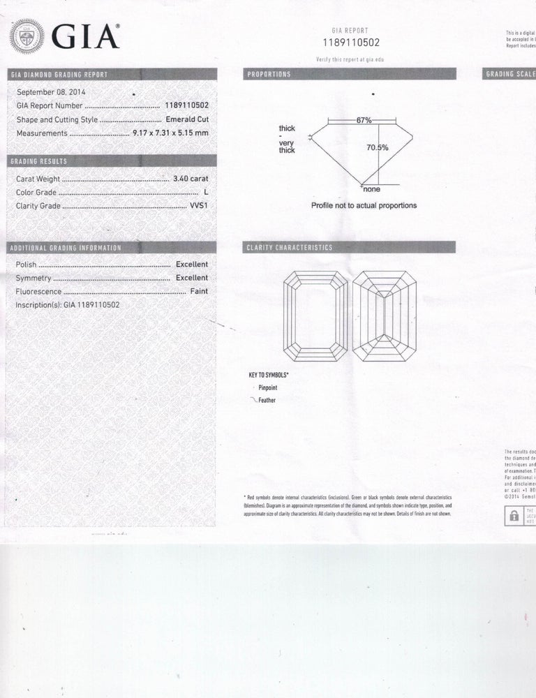 GIA 4.01CT Estate Vintage Emerald Diamond 3 Stone Engagement Wedding ...