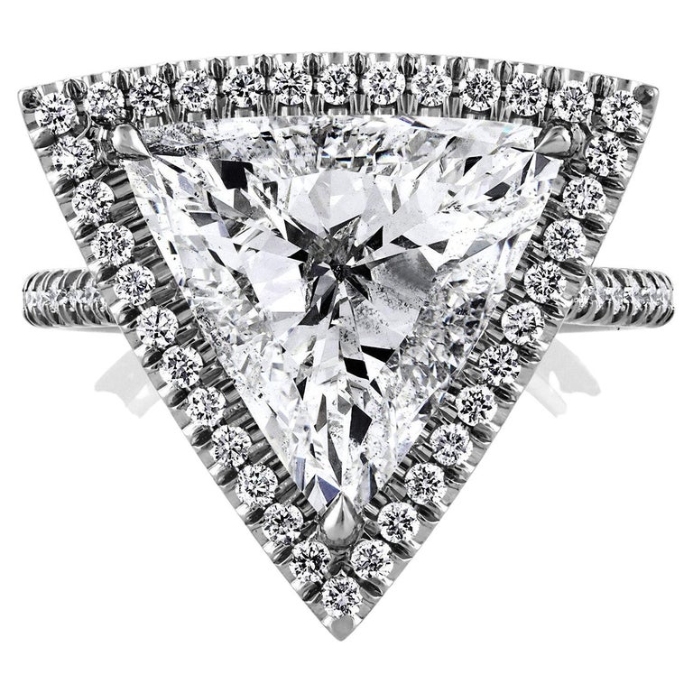 GIA 4.02ctw Trillion Diamond Engagement Halo Pave Platinum Ring For ...