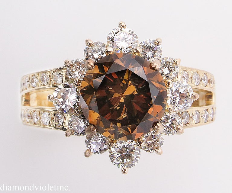 GIA 4.03 Carat Fancy Cognac Round Diamond Cluster Wedding Rose Gold ...