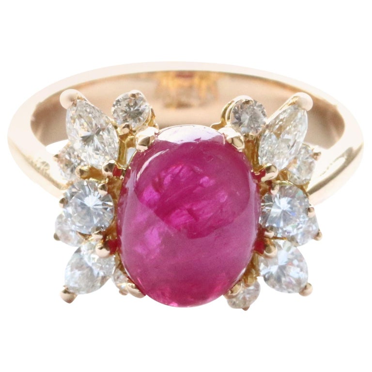 GIA 4.20 Carat Ruby Cabochon 18 Karat Gold Ring For Sale at 1stDibs