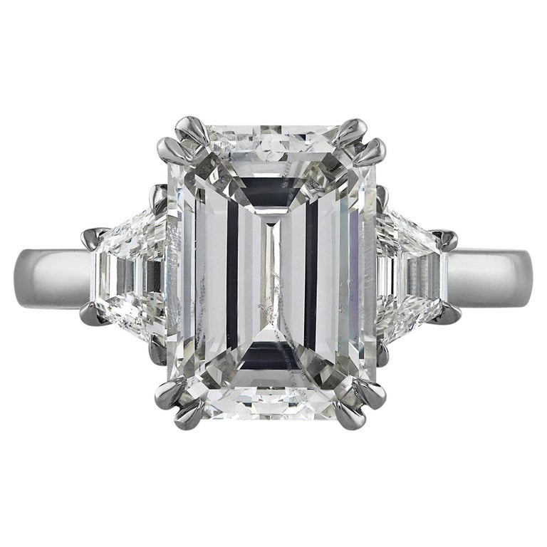 GIA 4.29ct Emerald Cut and Trapezoids 3 Stone Diamond Engagement ...