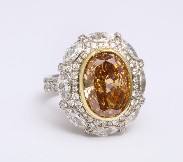 GIA 5.34 Carat Fancy Deep Brownish, Yellow Orange Diamond 18 Karat ...