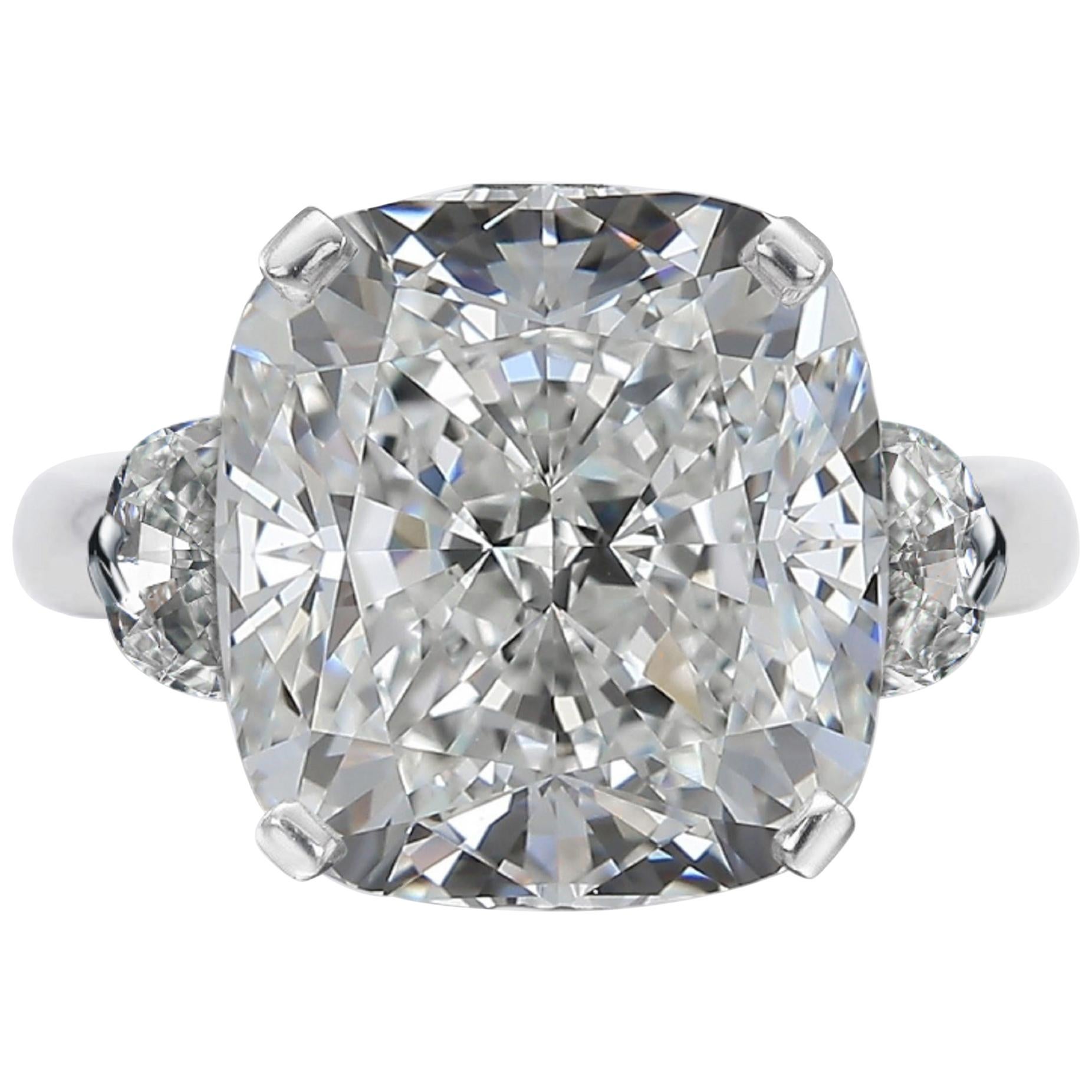 GIA 4 Carat Cushion Diamond Half-Moon Side Three-Stone Ring Plat For ...
