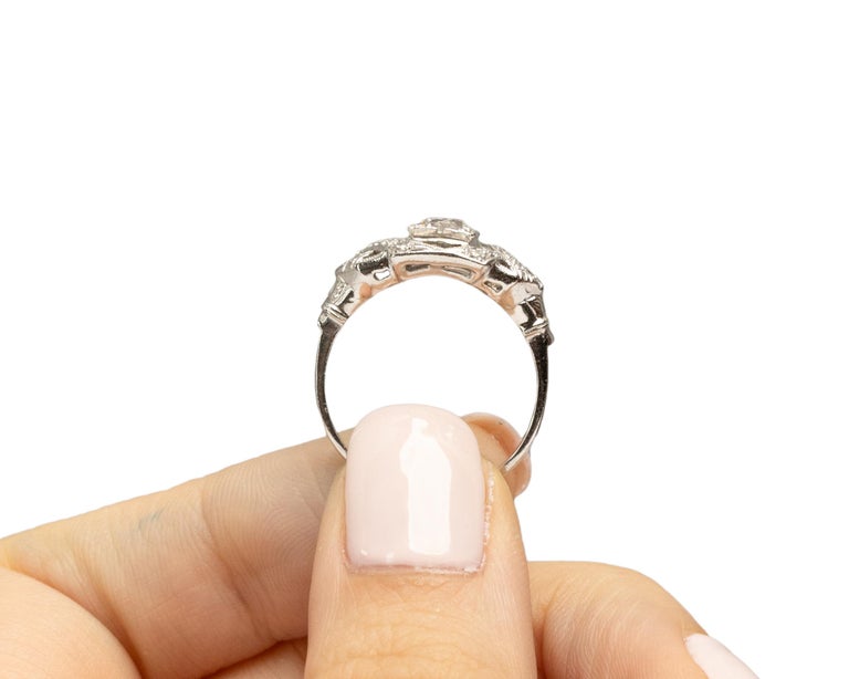 GIA .58 Carat Art Deco Diamond Platinum Engagement Ring For Sale at 1stDibs