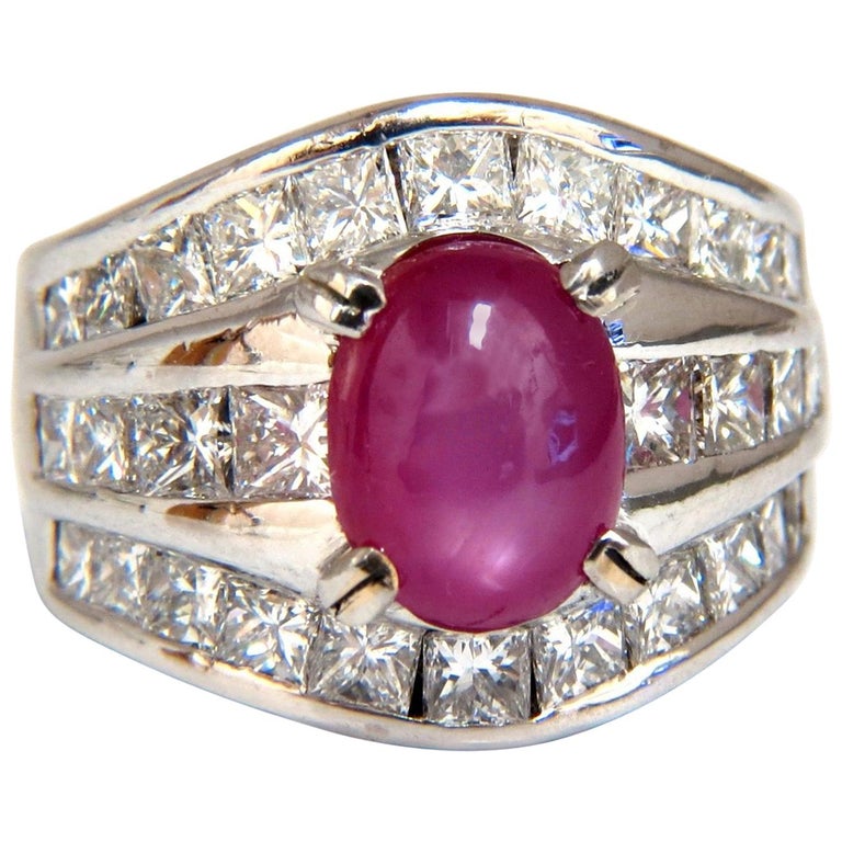 GIA 6.32 Carat Natural No Heat Star Ruby Diamond Ring Platinum Knuckle ...