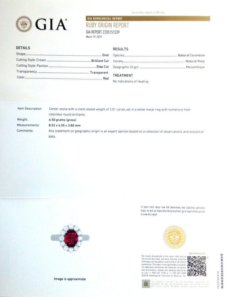 GIA and Git Certified 2.01ct Natural Unheated Ruby Diamond 18k White ...