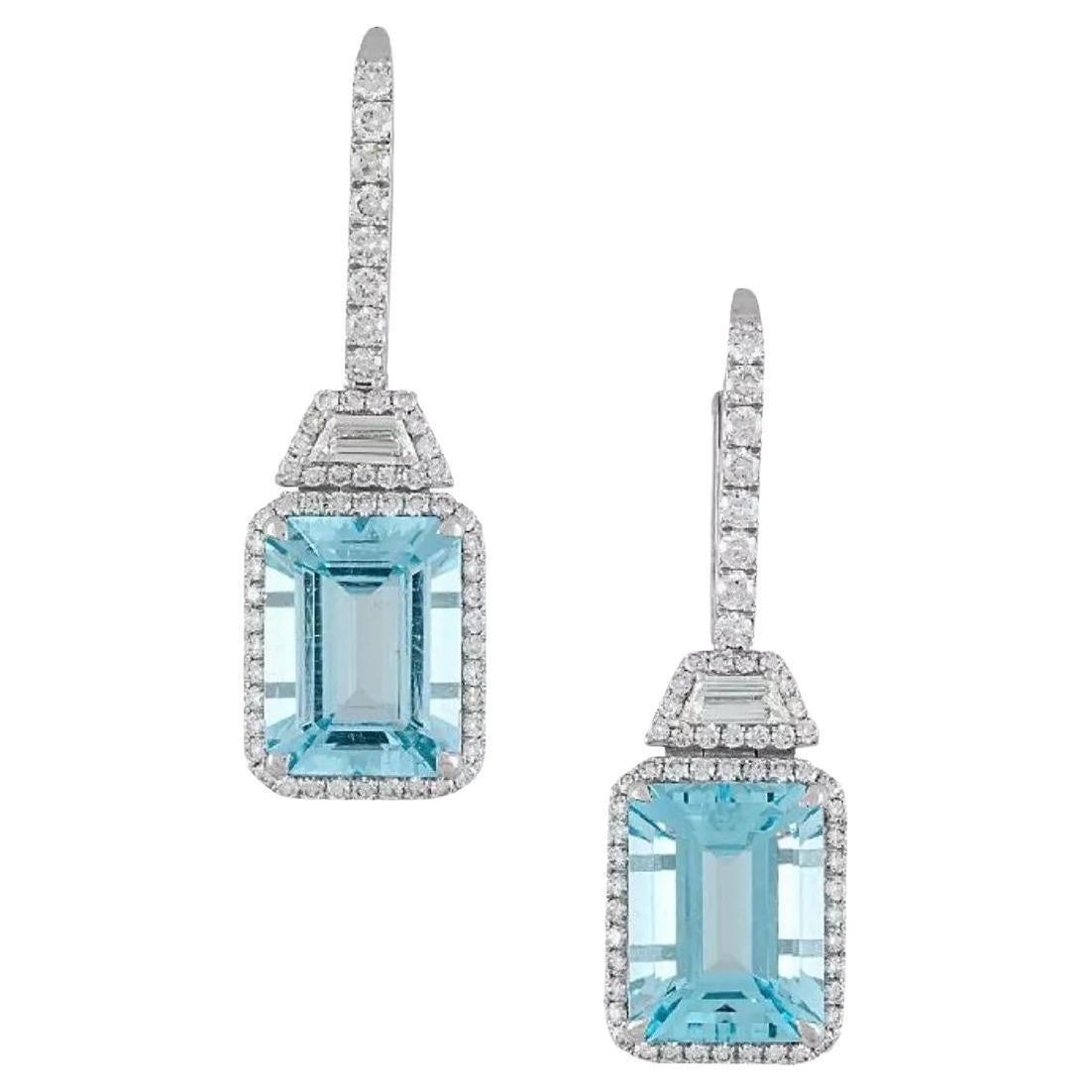 Aquamarine and diamonds drop dangle earrings 18k white gold For Sale at ...