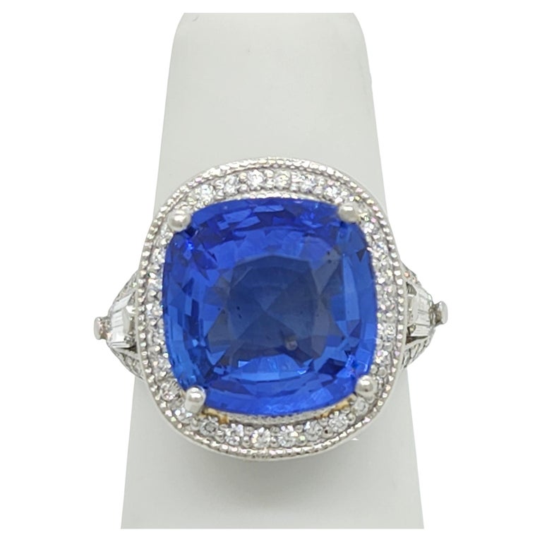 GIA Blue Sapphire and White Diamond Cocktail Ring in 14k White Gold For ...