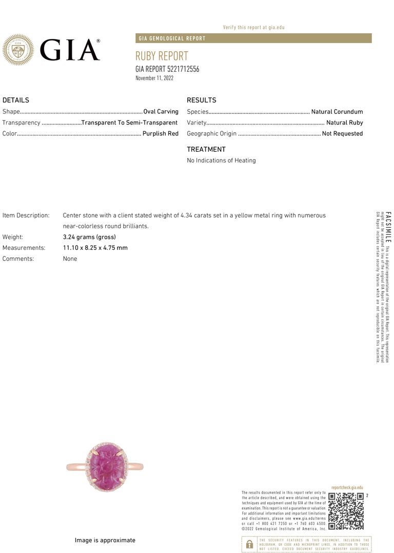 GIA Burma Carved Ruby No Heat Diamond Cocktail Rose Gold Ring For Sale ...