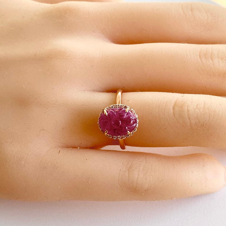 GIA Burma Carved Ruby No Heat Diamond Cocktail Rose Gold Ring For Sale ...