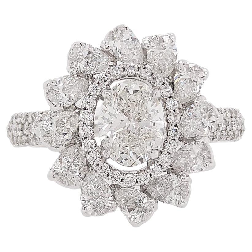 GIA Certfied ring with Oval shape center diamond and 12 Pear shape ...