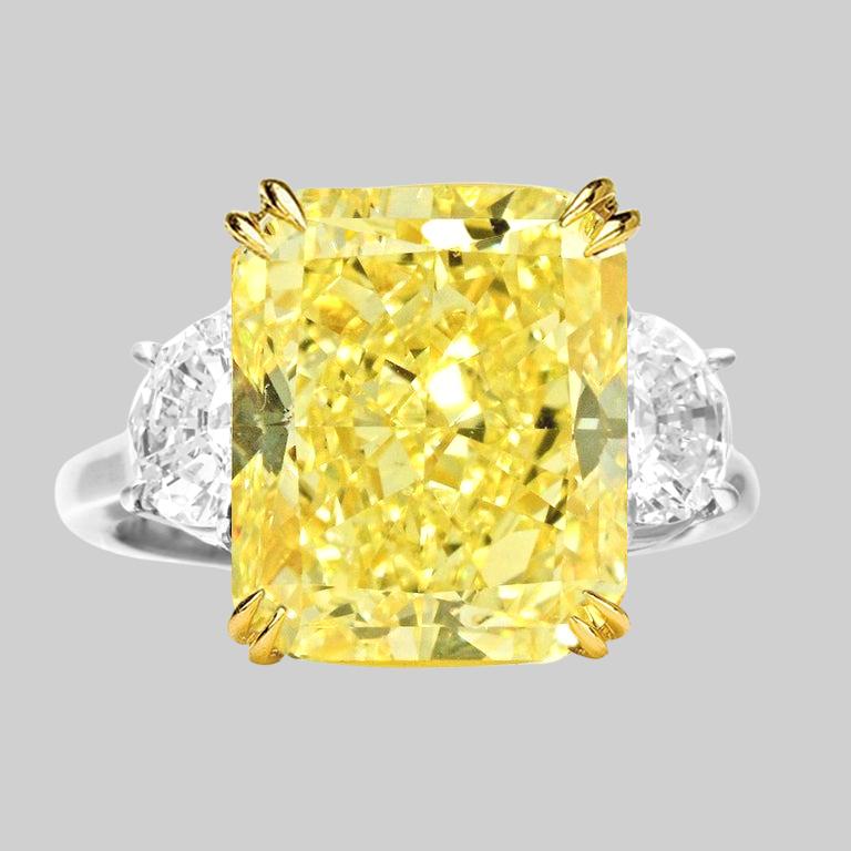 GIA Certifed 5.35 Carat Fancy Yellow Long Radiant Cut Diamond Ring For ...