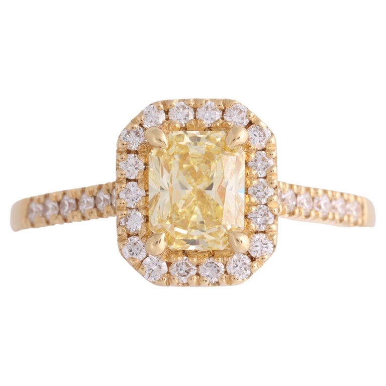 GIA Certificated 0.72ct Fancy Yellow Cushion Brilliant Cut Diamond Ring ...