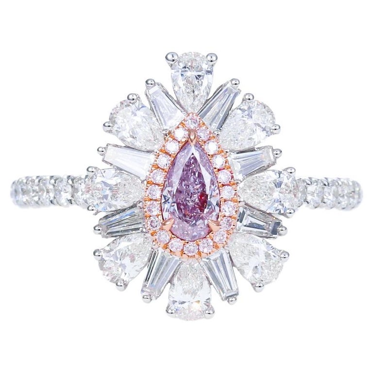 GIA Certified, 0.31ct Pear Shape Natural Fancy Pink-Purple Diamond Ring 18k For Sale at 1stDibs
