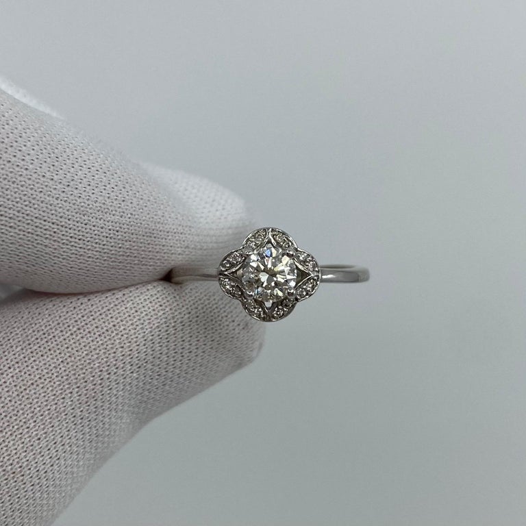 GIA Certified 0.40 Carat F VS2 Diamond 18 Karat White Gold Halo Ring ...