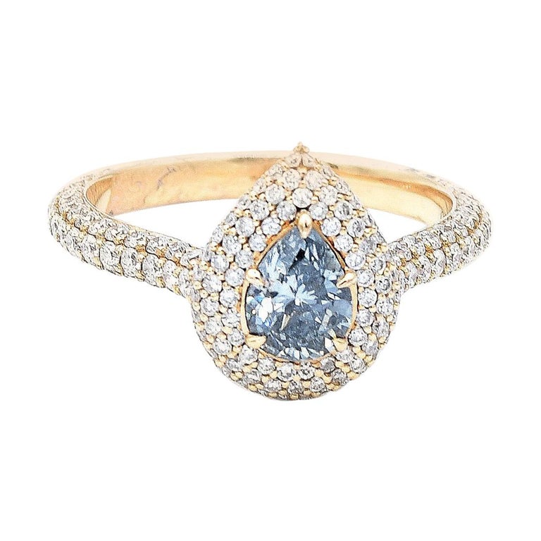 GIA Certified 0.58 Carat Pear Shape Blue Diamond Ring at 1stDibs
