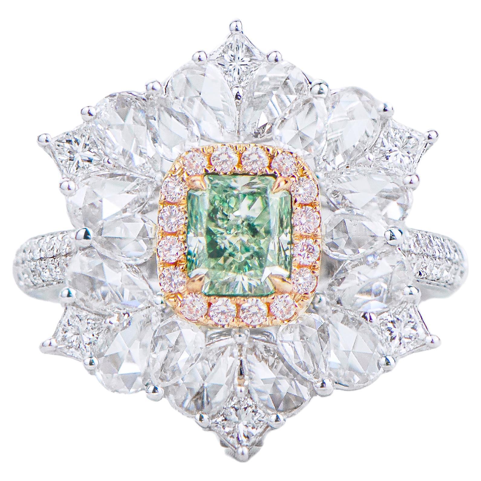 GIA Certified, 0.89cts Radiant Shape Natural Light Green-Yellow ...