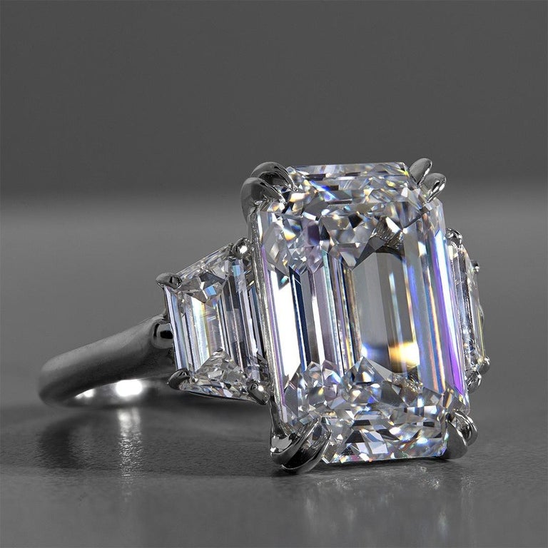 GIA Certified 10 Carat Emerald Cut Diamond Ring Flawless Clarity For ...