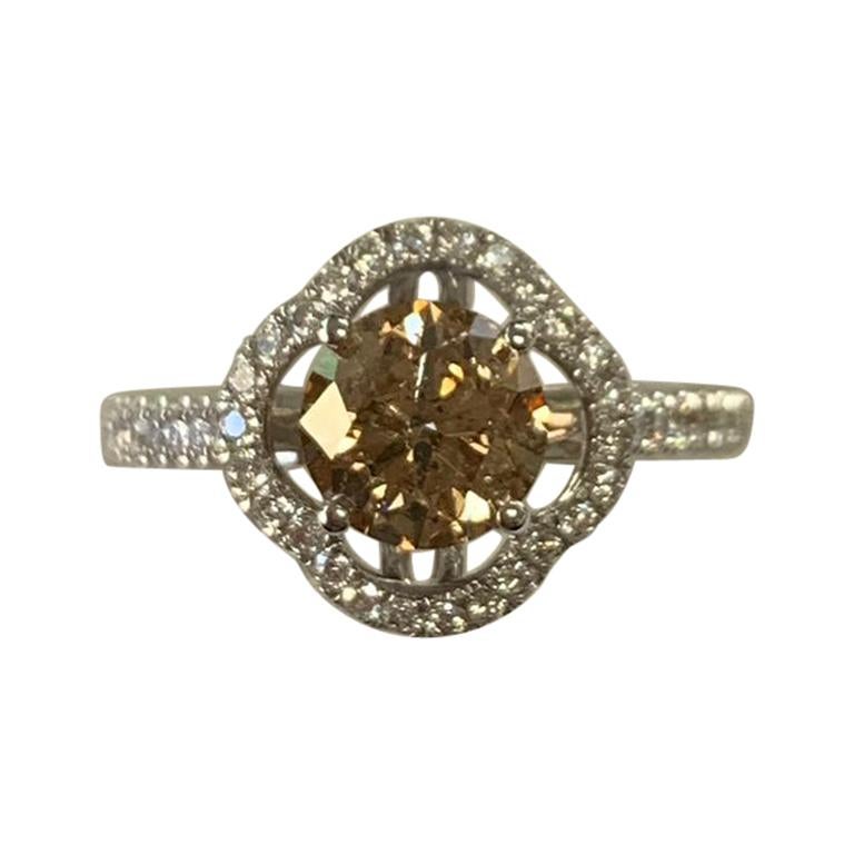 GIA 1 Carat Natural Fancy Yellow Round Diamond Ring 18 Karat Gold For ...