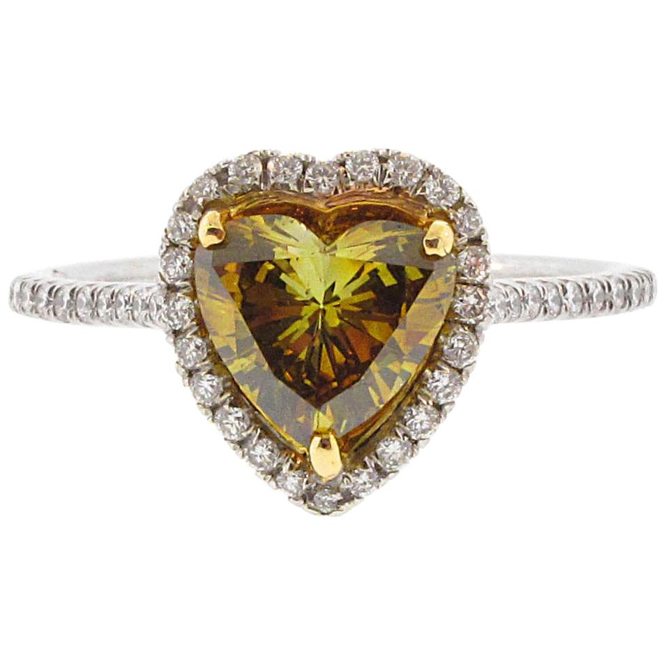 GIA 5.22 Carat Natural Fancy Deep Green Yellow Cushion And White ...