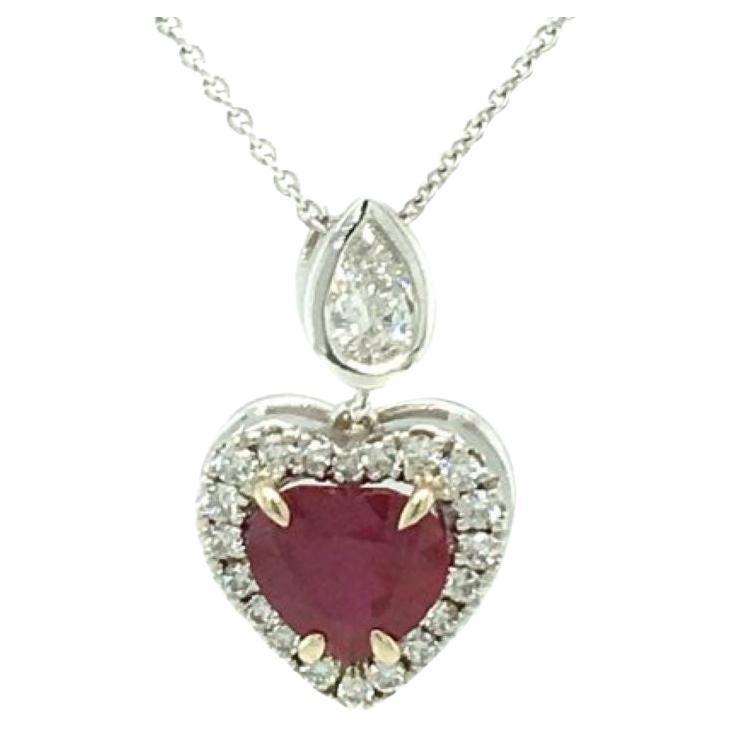 GIA Certified 1.04 Carat Natural Ruby Diamond 18KW Gold Pendant with ...