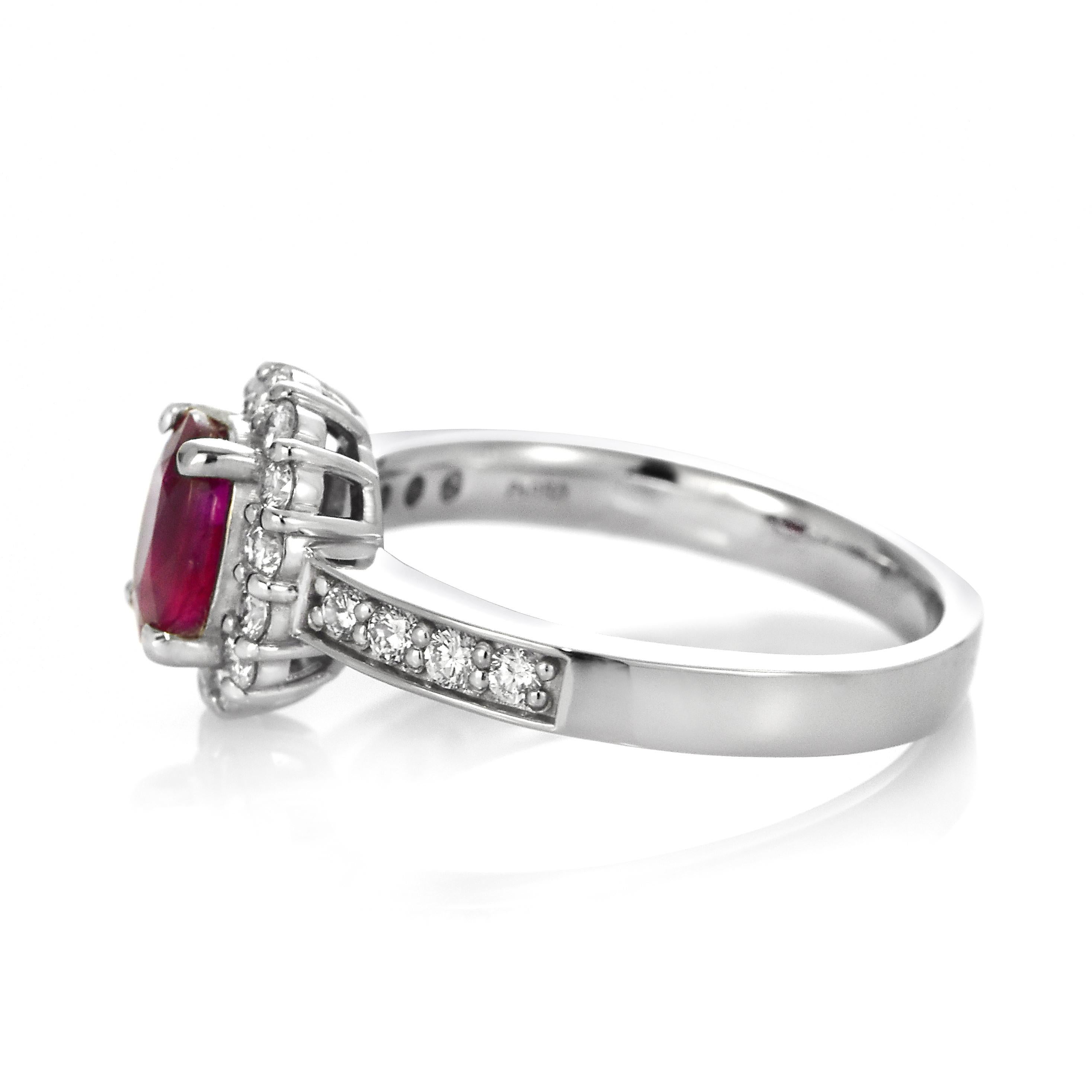 GIA Certified 1.01 Carat No Heat, Burma, Pigeon Blood Ruby Ring Made in Platinum For Sale at 1stDibs
