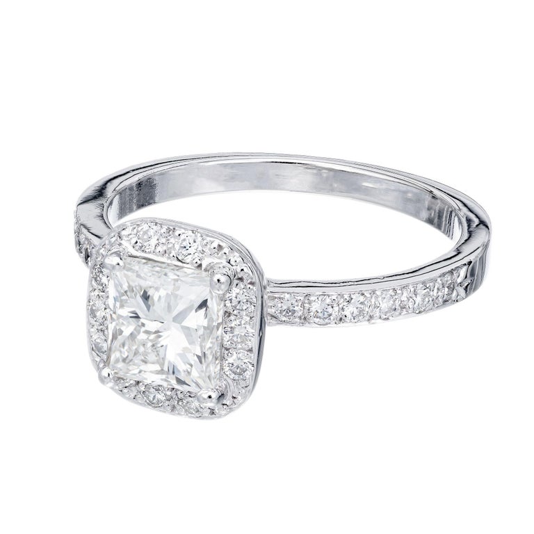 GIA Certified 1.01 Carat Square Cut Diamond Platinum Halo Engagement ...