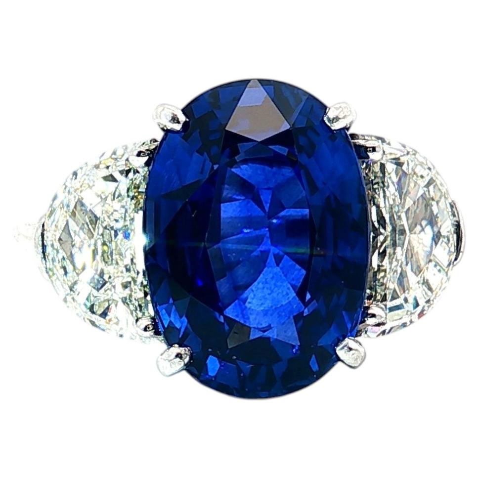 GIA Certified 10.12 Ct Royal Blue Ceylon Sapphire and Diamond Ring in ...