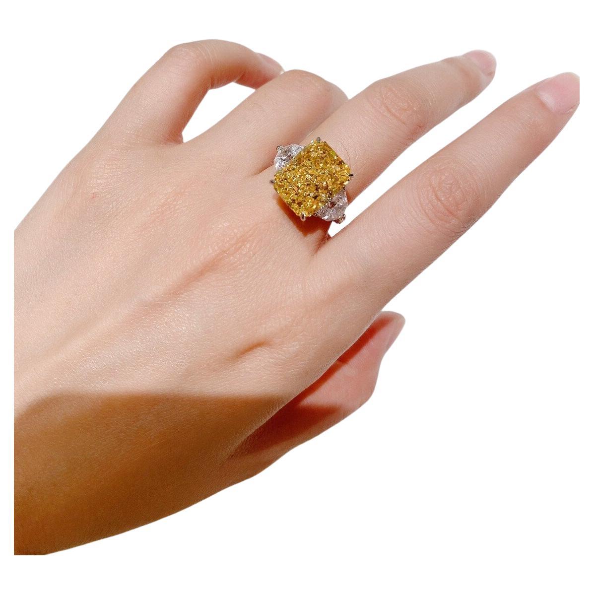 GIA Certified 11 Carat Fancy Yellow Radiant Cut Platinum Ring For Sale ...
