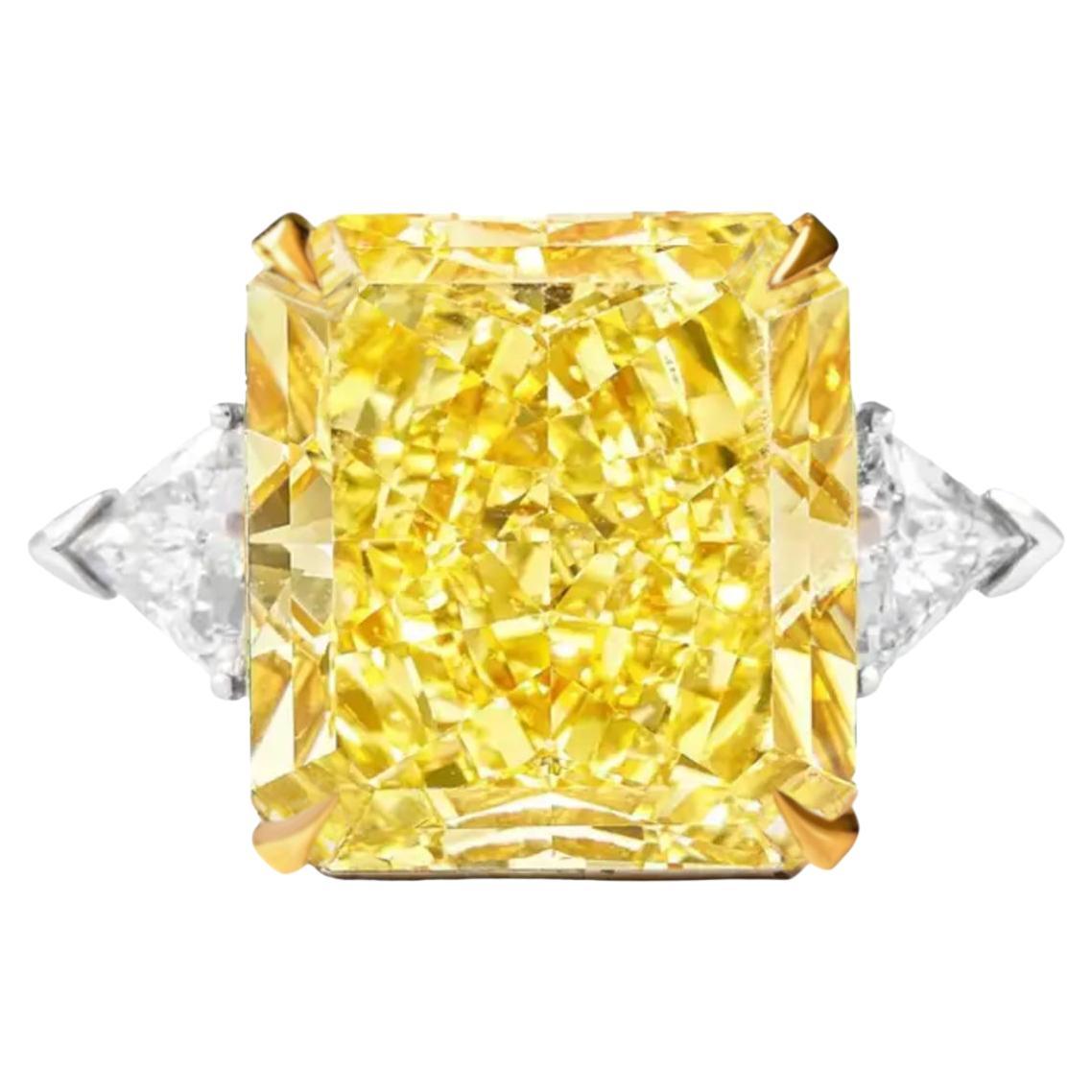 GIA Certified 11 Carat Radiant Cut Fancy Light Yellow Diamond 18K Gold ...