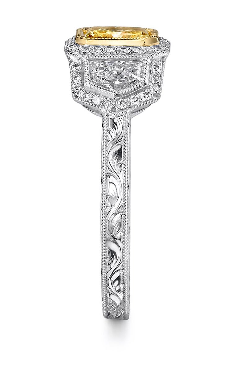 GIA Certified 1.11ct Fancy Intense Yellow Three Stone Diamond Ring ...