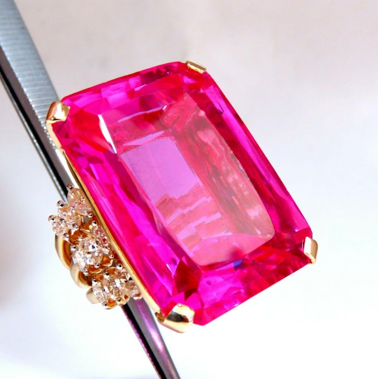 GIA Certified 117.45 Carat Lab Hot Pink Sapphire Diamonds Ring 14 Karat ...
