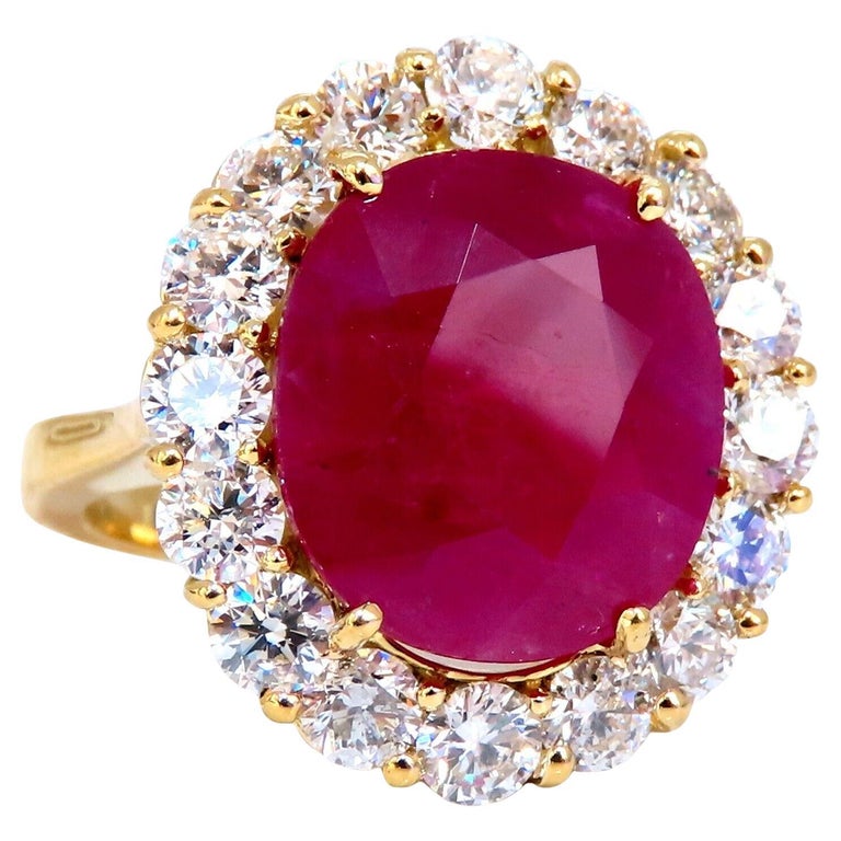 GIA Certified 11.90ct Natural Ruby Diamond Ring 18kt Classic Halo For Sale at 1stDibs