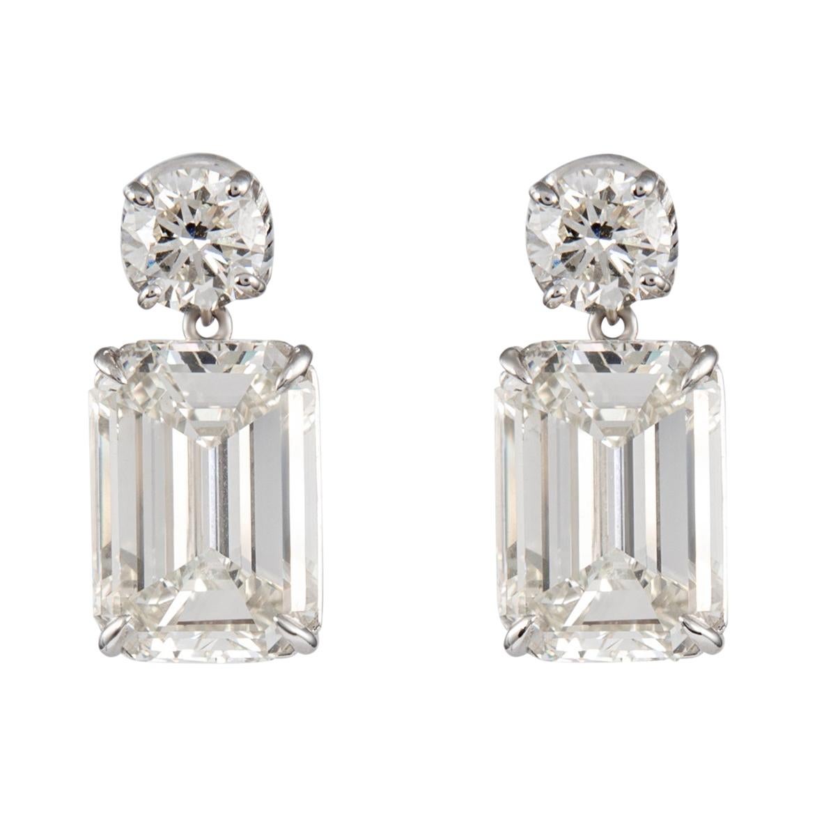 GIA Certified 12.07ct Emerald Cut Diamond Stud/Dangle Earrings 18k ...