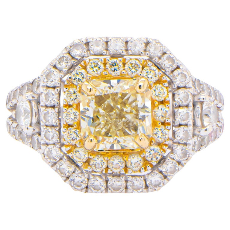 GIA Certified Canary Diamond Engagement Ring Set With Double Halo 2 ...