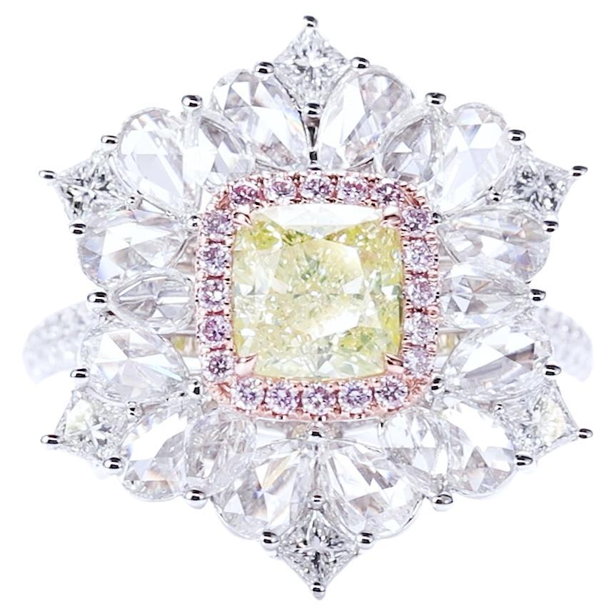 GIA Certified, 1.02 Ct VS2 Natural Very Light Green-Yellow Cushion ...