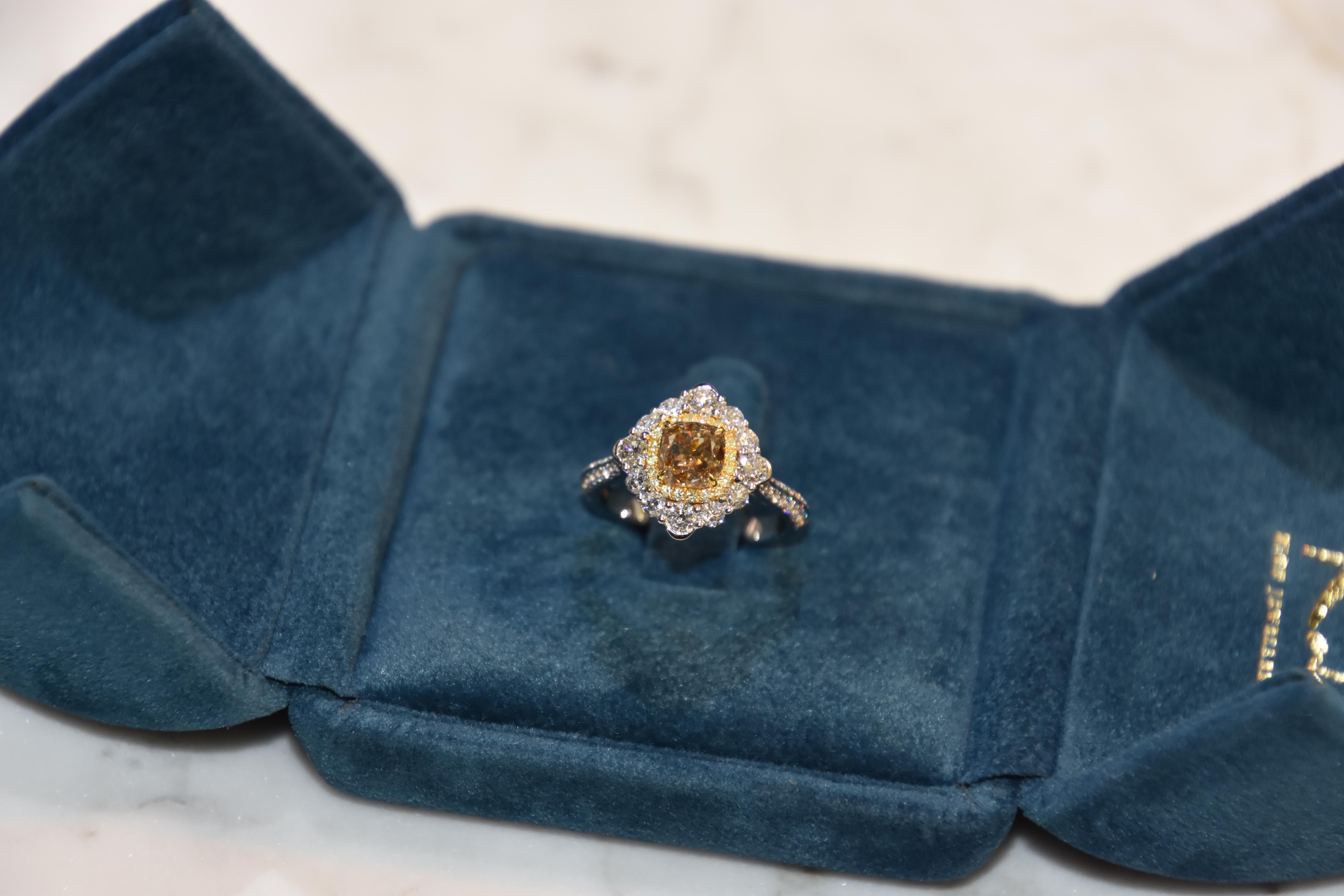 KAHN GIA Certified 1.25 Carat Light Brown Diamond Ring For Sale at ...