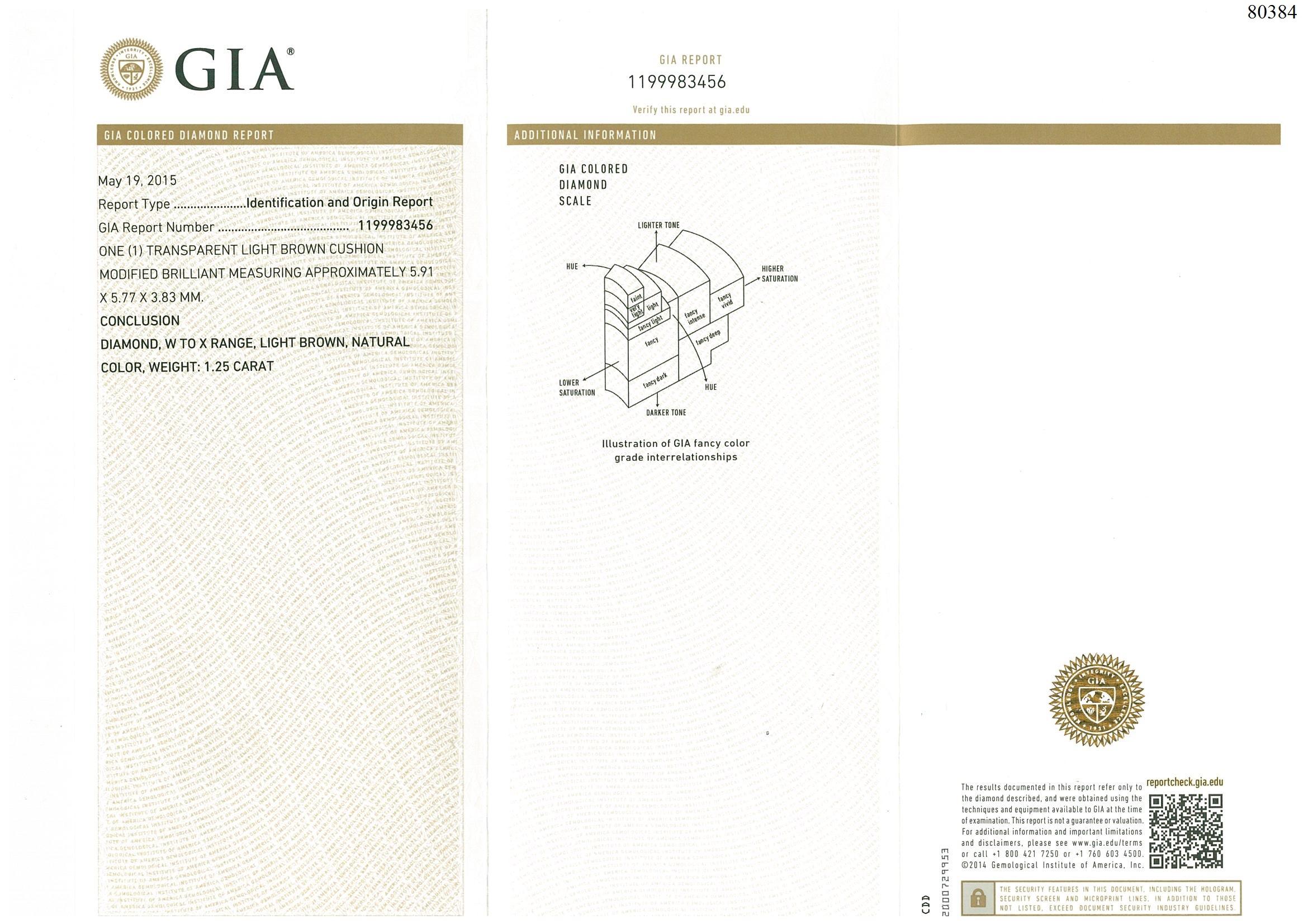 KAHN GIA Certified 1.25 Carat Light Brown Diamond Ring For Sale at ...