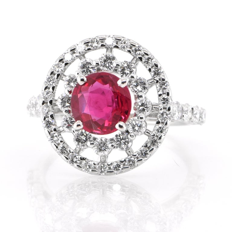 GIA Certified 1.28 Carat Siam Ruby and Diamond Ring Set in Platinum For ...