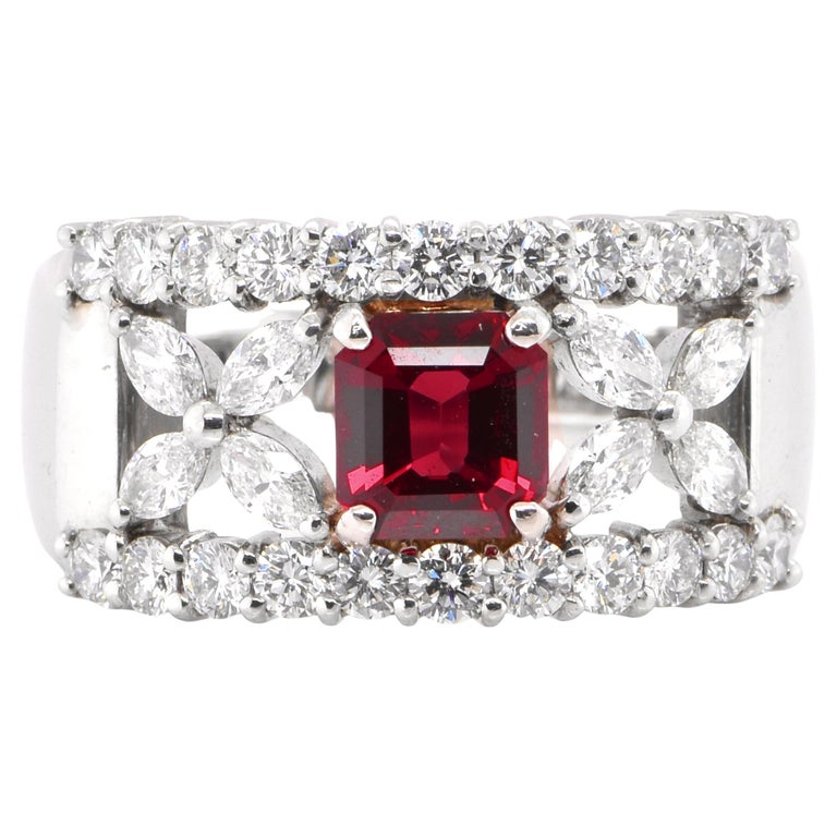 GIA Certified 1.32 Carat Natural Siam, Untreated Ruby Ring Set in Platinum For Sale at 1stDibs