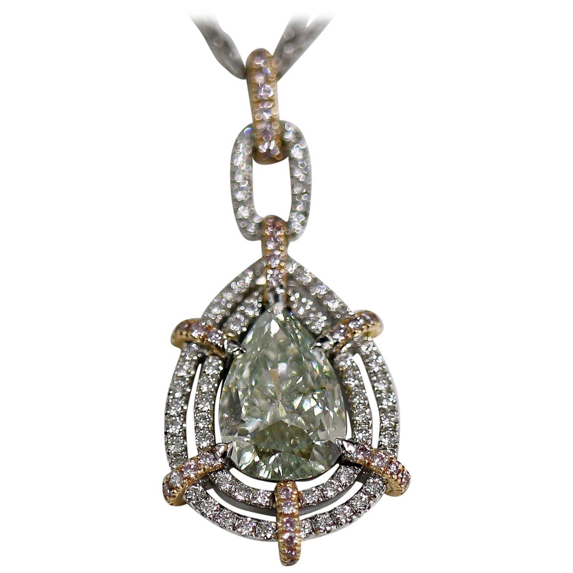 6.55 Carat Pear Fancy Yellow Diamond Cluster Pendant with Sixteen Halo ...