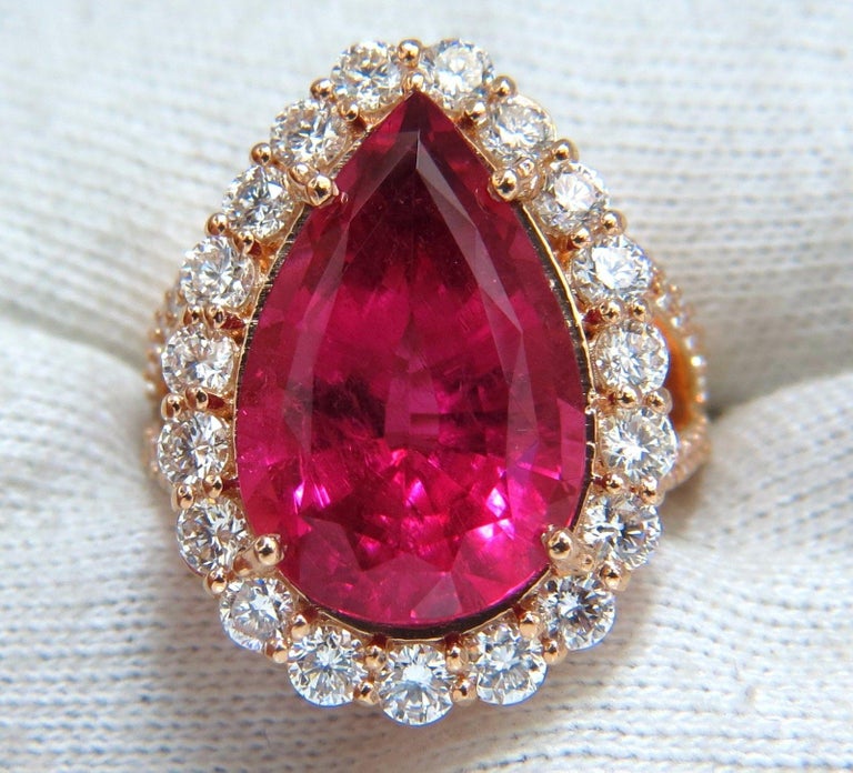 GIA Certified 14.15ct natural red tourmaline diamonds ring 18kt ...