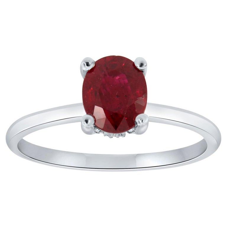GIA Certified 1.47 Carat Oval Red Ruby Hidden Halo Diamond Ring For ...