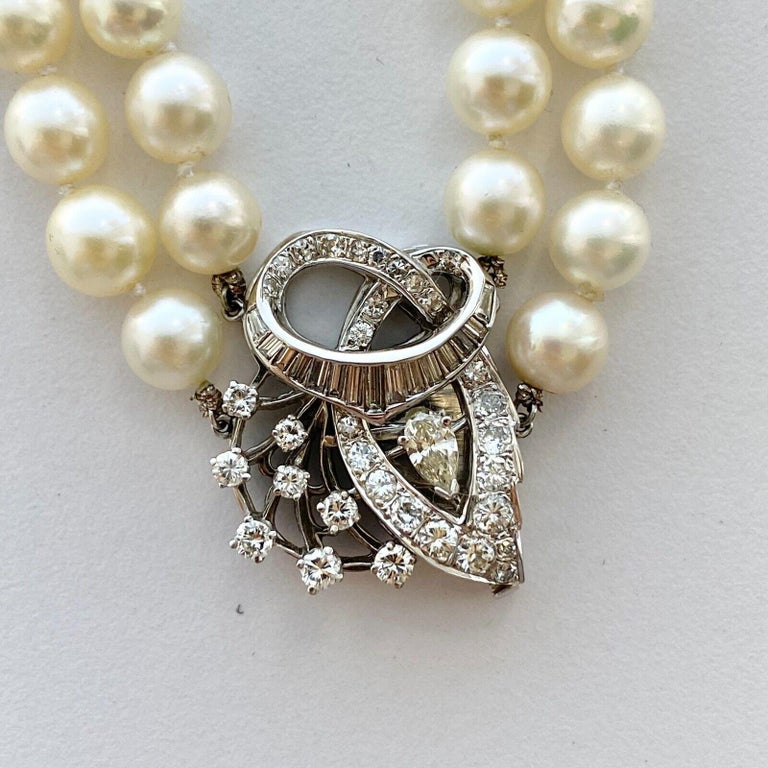 GIA Certified 14k White Gold Diamond and Akoya Pearl Strand Necklace ...