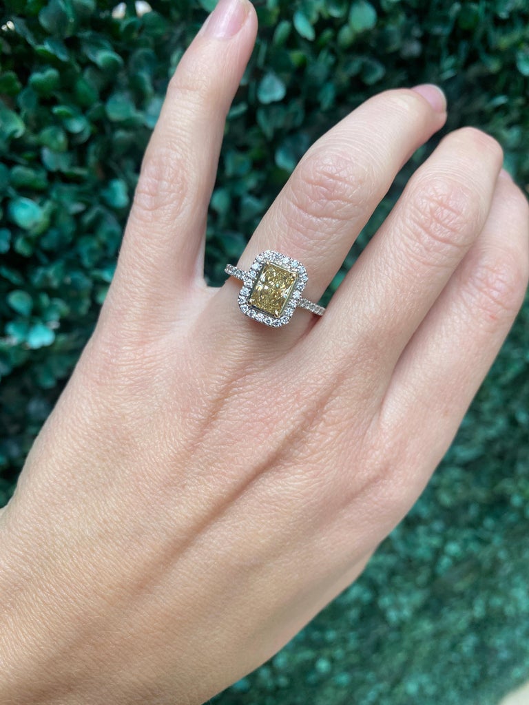 GIA Certified 1.50 Carat Fancy Yellow Radiant Diamond Engagement Ring ...