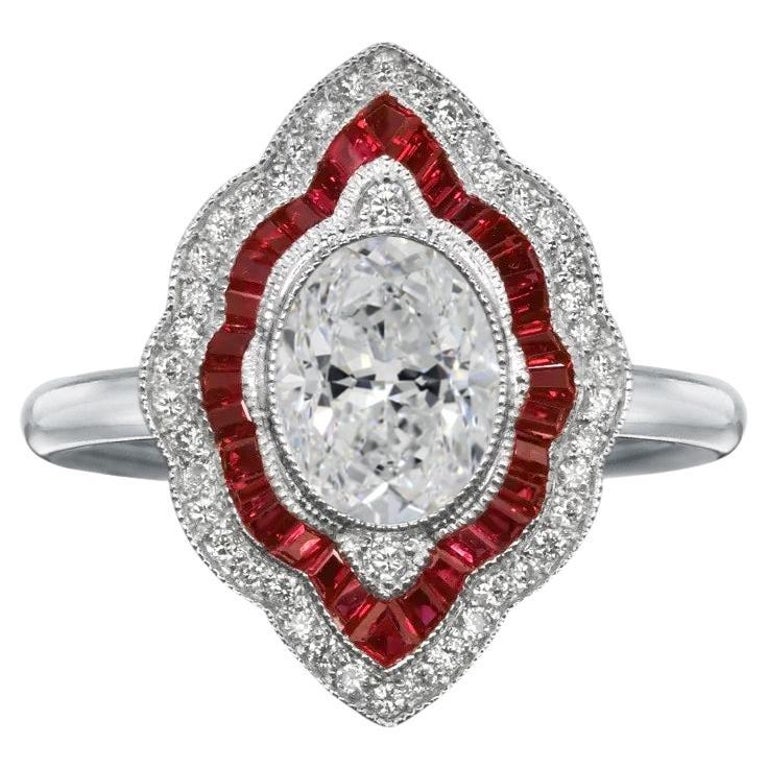 GIA Certified 1.50 Carat Oval Diamond Red Rubies Cocktail Ring For Sale ...