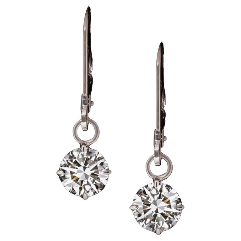 GIA Certified 1.60 Carat Round Brilliant Cut Diamond Dangle Earrings ...