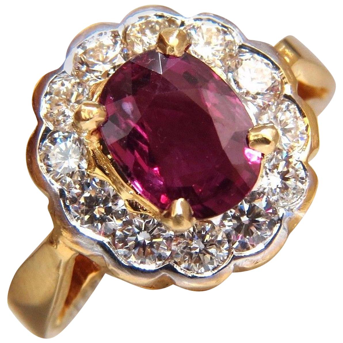 GIA Certified 1.61ct oval cut purple red ruby 1.01ct diamonds ring 18kt ...